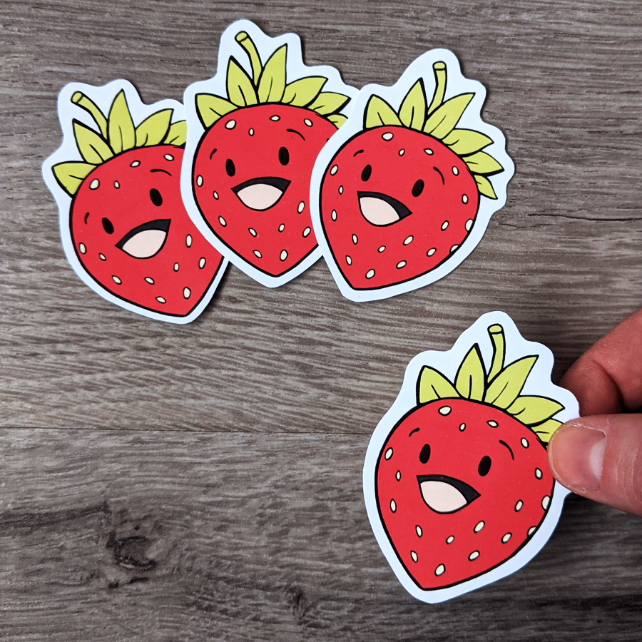 Schattige sticker met blije aardbei - Dewy Venerius